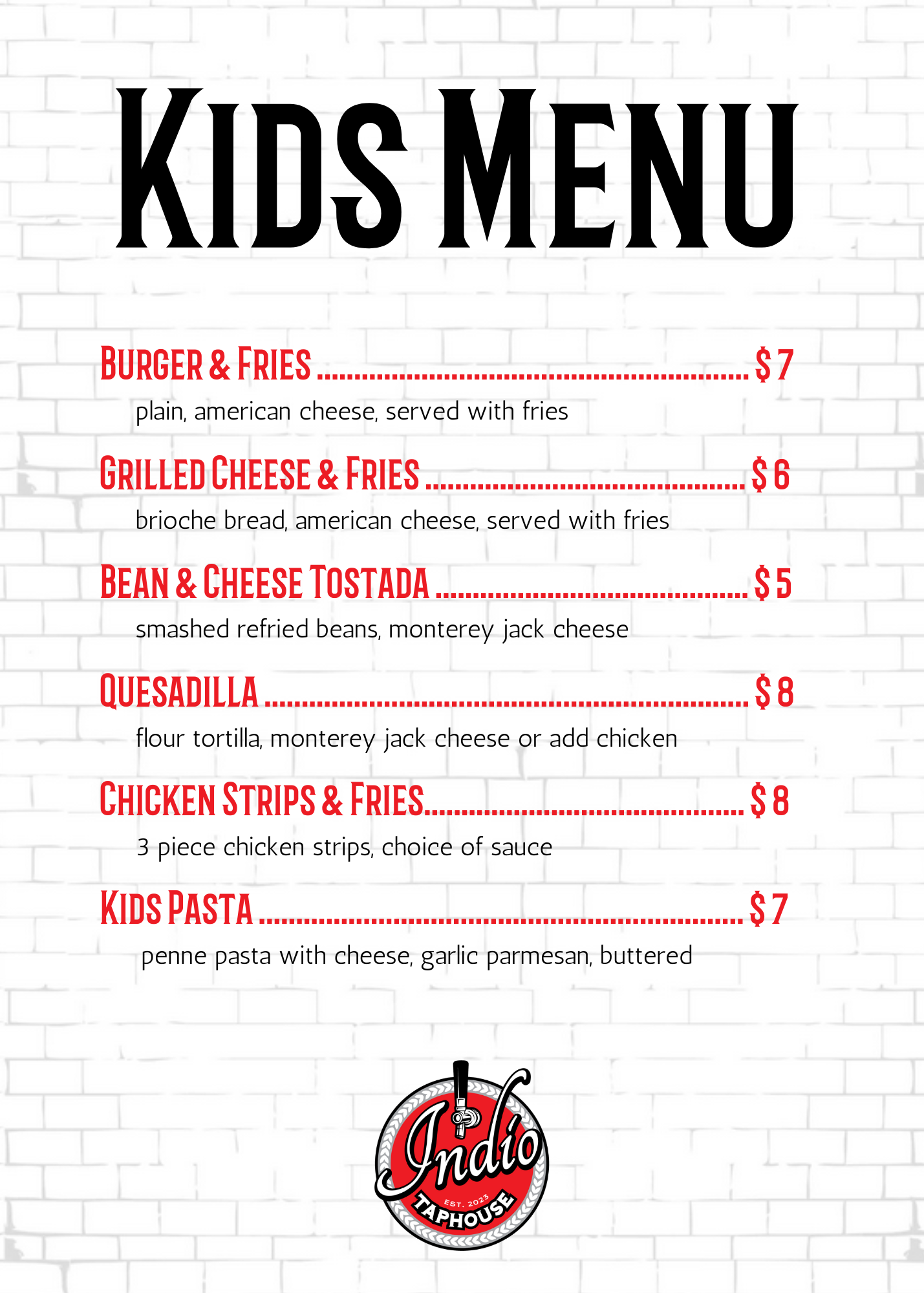 Menu | Indio Taphouse