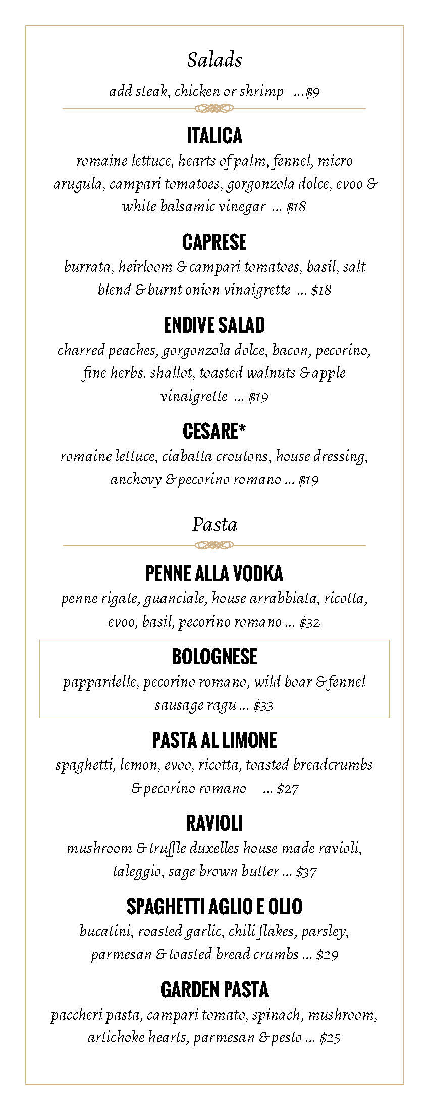 Menu | Italica